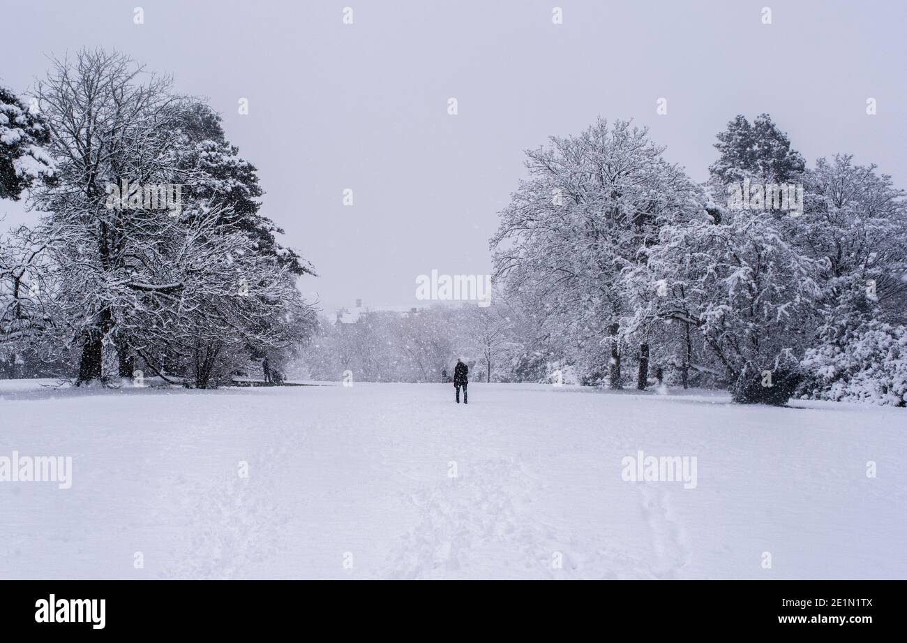 Harrogate, UK. 08th Jan, 2021. People were out in the heavy snow in the ...