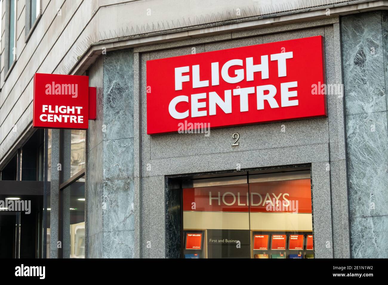 London- Flight Centre Travel Group high street shop signage- an ...