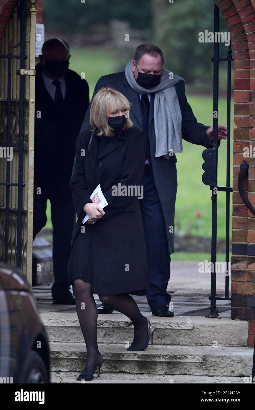 Jane Moore and Gary Farrow leave Golders Green Crematorium, north ...