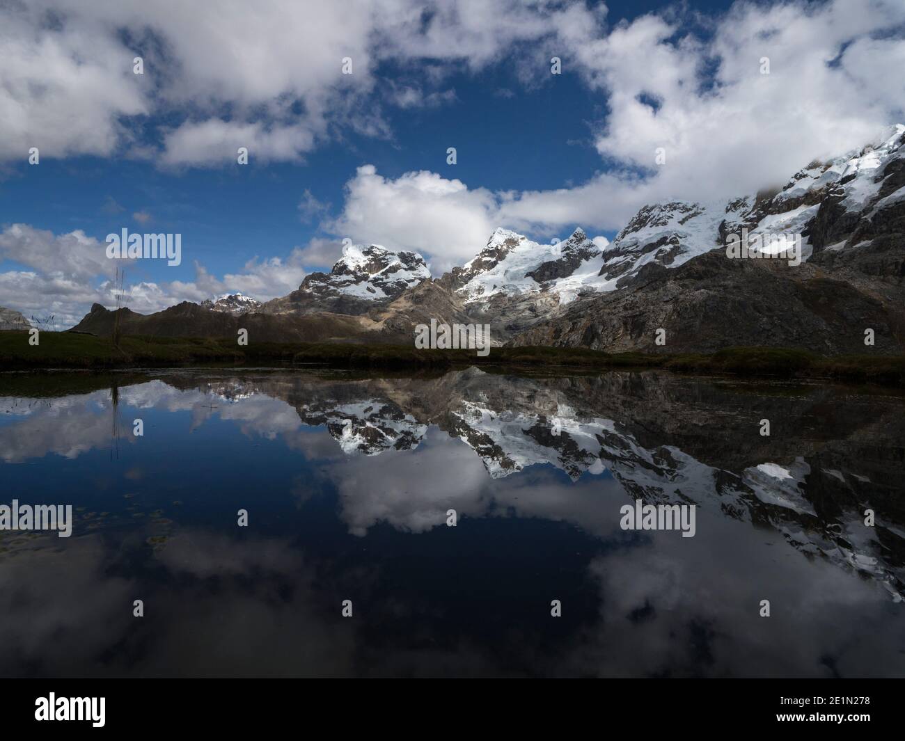 Panorama view of Cordillera Huayhuash Circuit andes alpine mountain ...