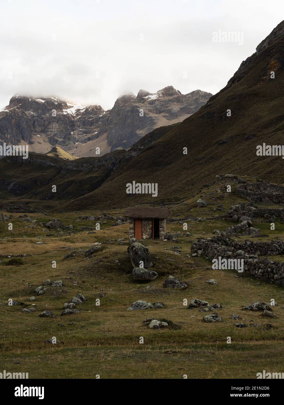 Toilet with panorama view on Cordillera Huayhuash Circuit trail path ...