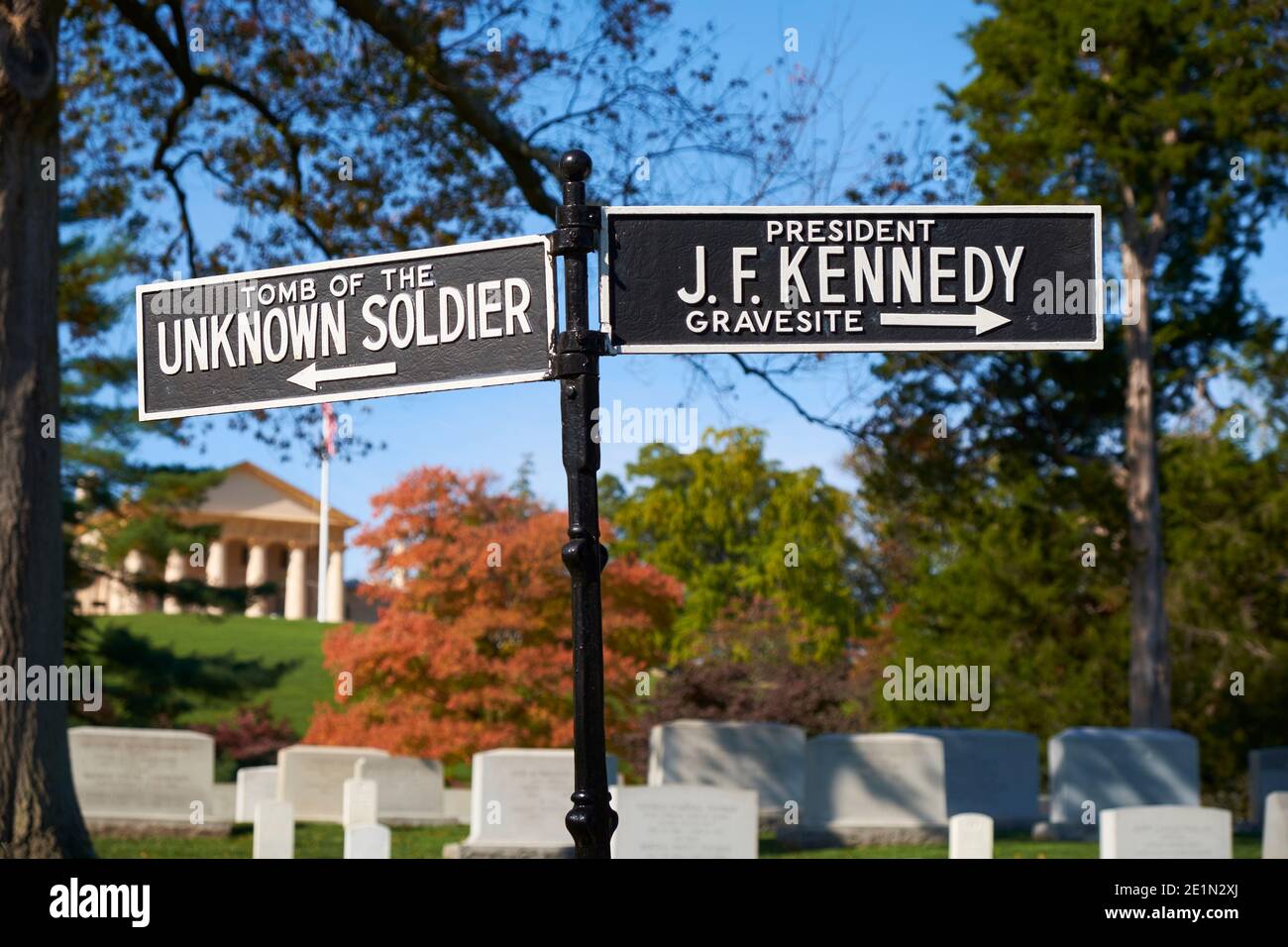 Metal directional sign for President Kenney grave and Tomb of the ...