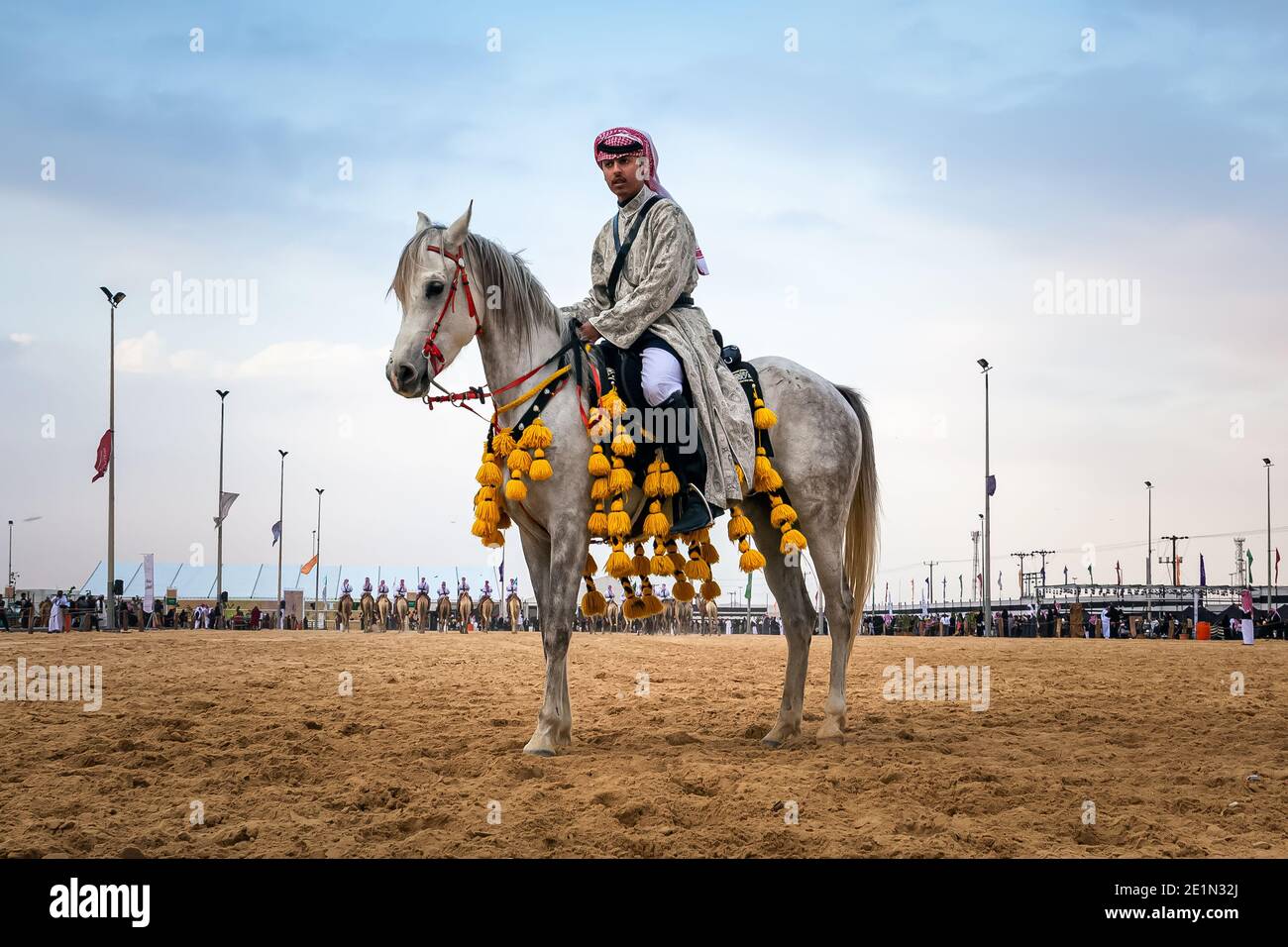 Saudi Arab Horse rider on traditional desert safari festival in abqaiq ...