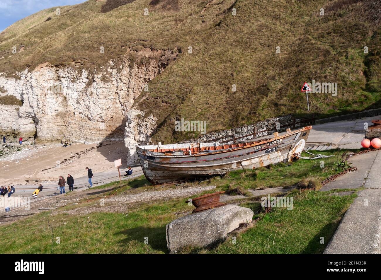 Traditional Yorkshire cobble fishing boats, North Landing, Flamborough ...