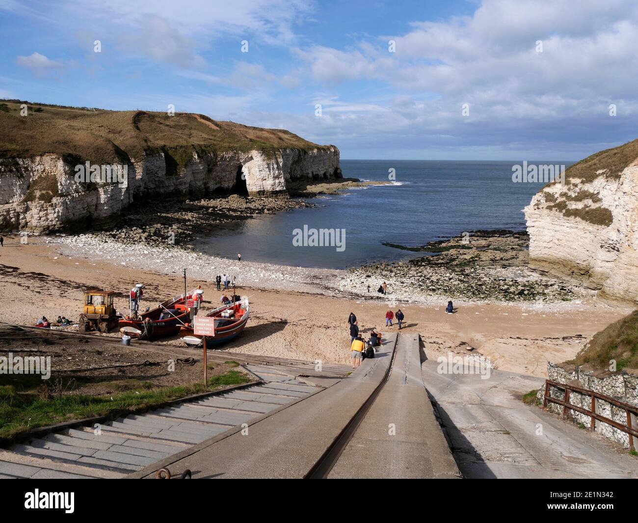 steep concrete lifeboat slipway, North Landing, Flamborough,Yorkshire ...