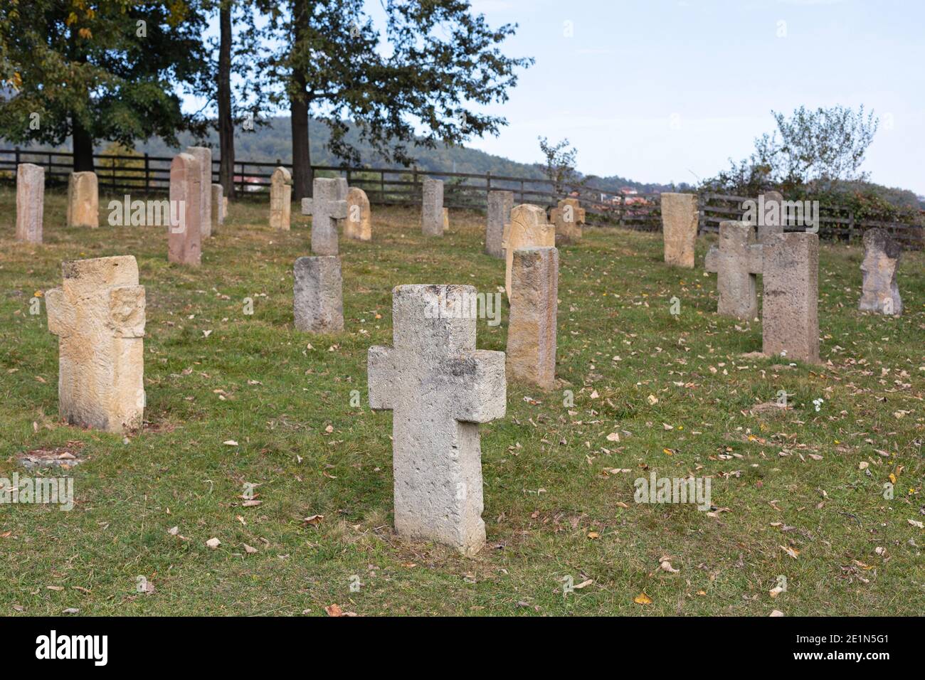 Cross Stones at Medieval Graveyard in Rural Balkans Stock Photo - Alamy