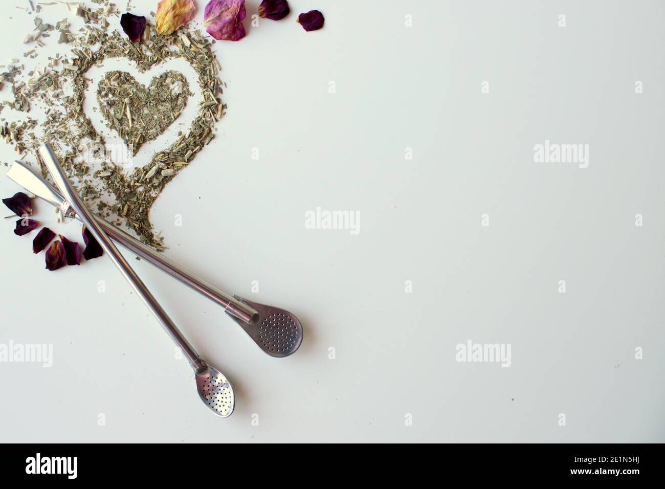 Bombilla and spoon on white backround. Yerba mate compositon Stock ...