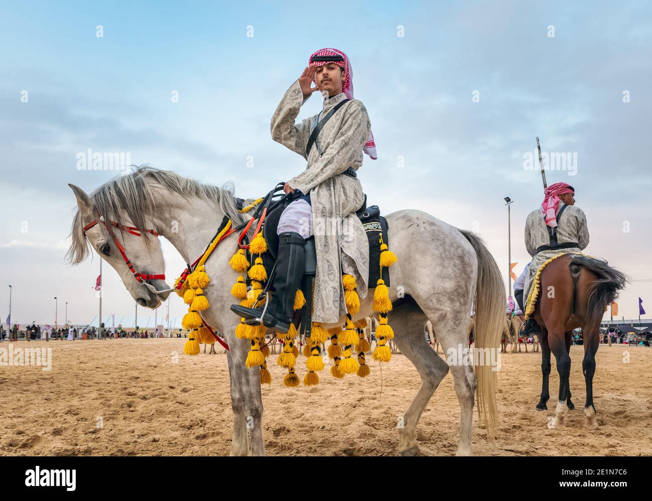 Saudi Arab Horse rider on traditional desert safari festival in abqaiq ...