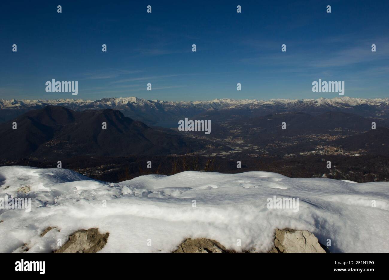 the chain of the Alps seen from a height in northern Italy, the Alps ...