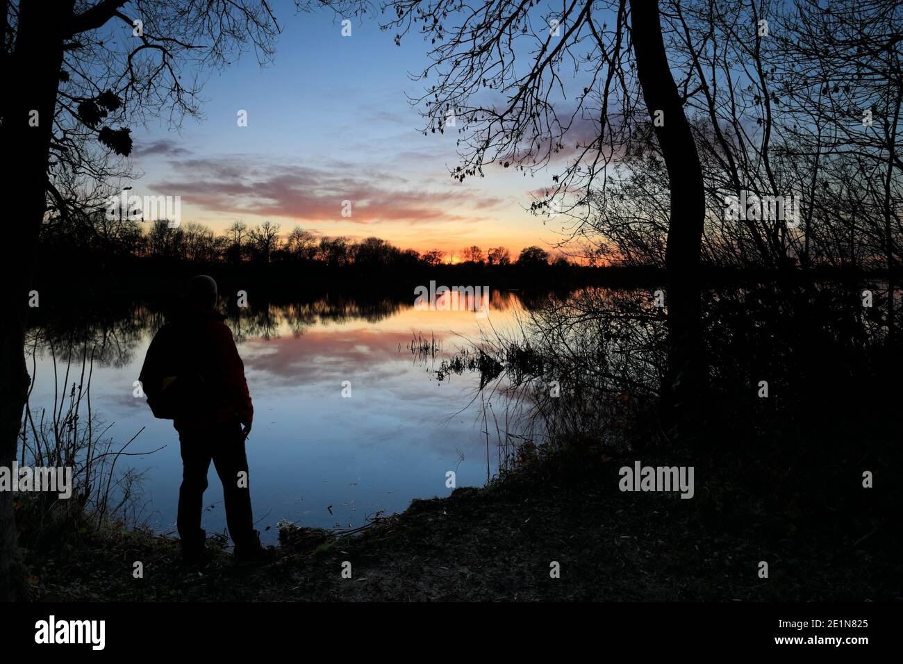 Winter sunset over Hinchingbrooke Country Park, Huntingdon town ...