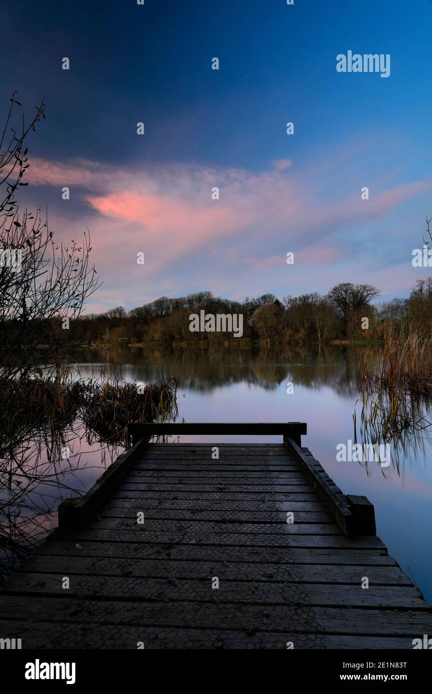 Winter sunset over Hinchingbrooke Country Park, Huntingdon town ...