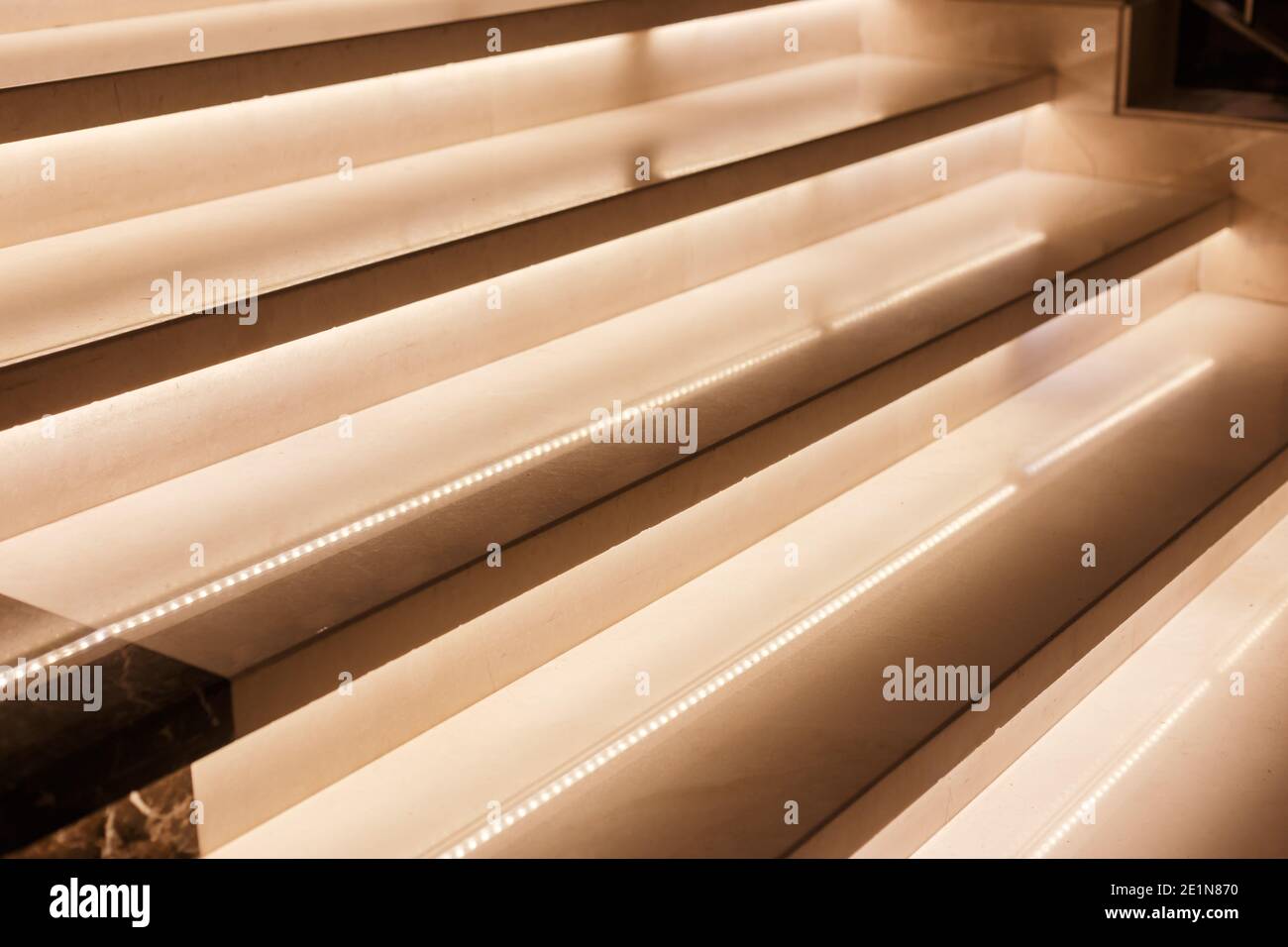 LED illumination of steps of a marble staircase, close up view Stock ...