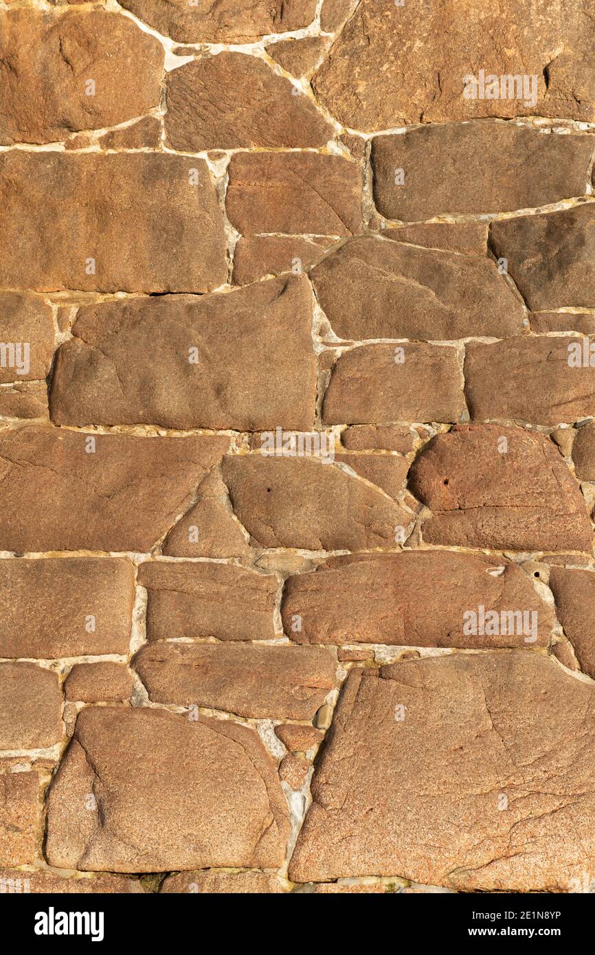 Granite sea wall, made with natural shaped stone, St Ouen Bay, Jersey ...