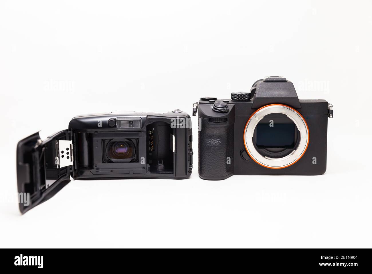 cameras on white background Stock Photo - Alamy