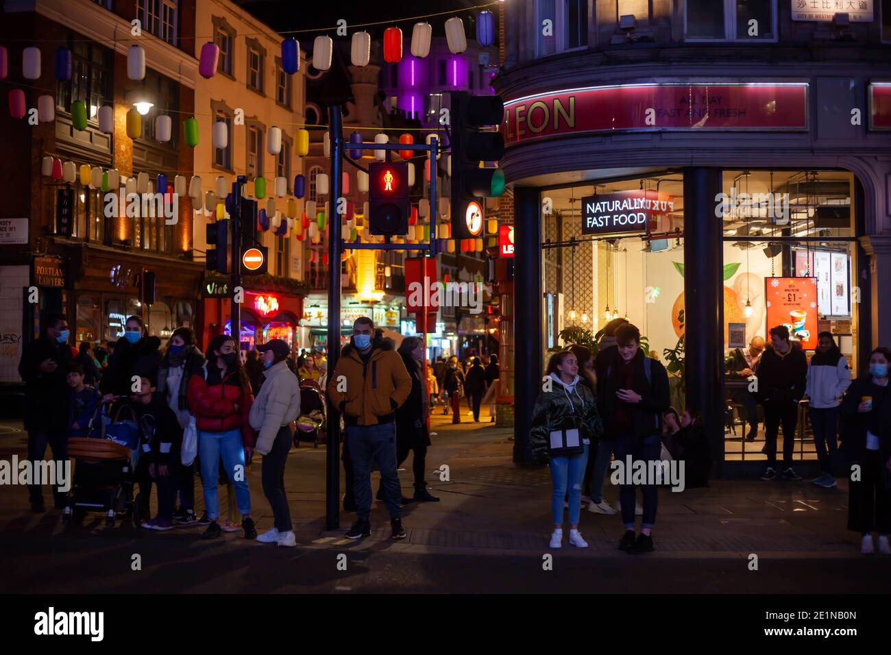 Street Scene Around Chinatown at Night, Soho, London, Britain, December ...