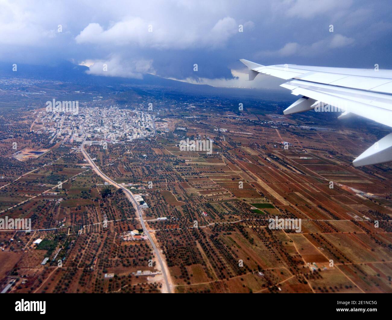 airplane wing over landscape Stock Photo - Alamy