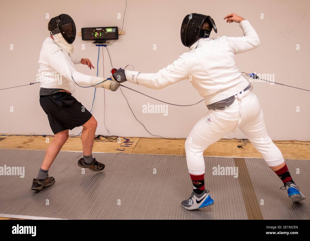 Fencing, sword fighting instruction in South Carolina Stock Photo - Alamy