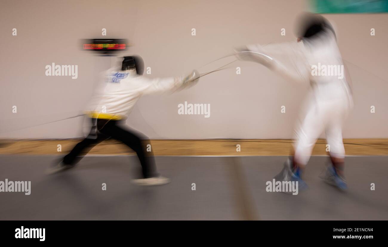 Fencing, sword fighting instruction in South Carolina Stock Photo - Alamy