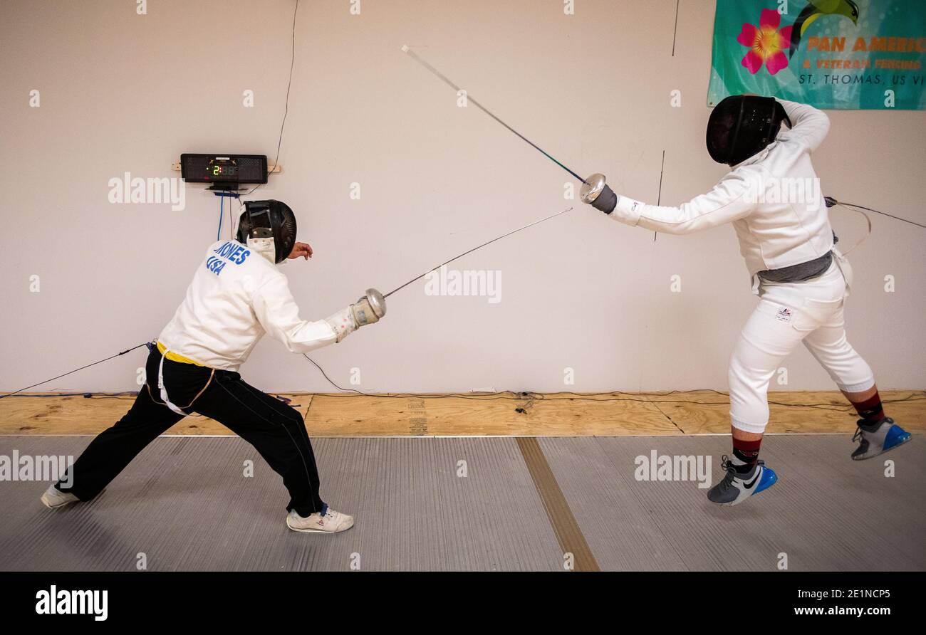 Fencing, sword fighting instruction in South Carolina Stock Photo - Alamy