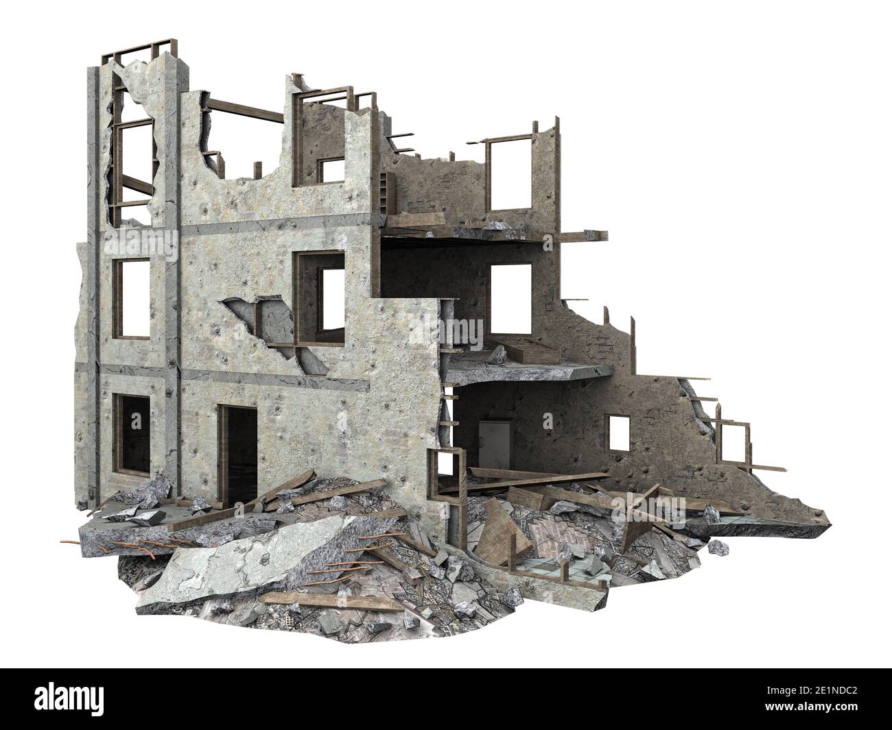 ruined small building isolated on white. 3d rendering Stock Photo - Alamy