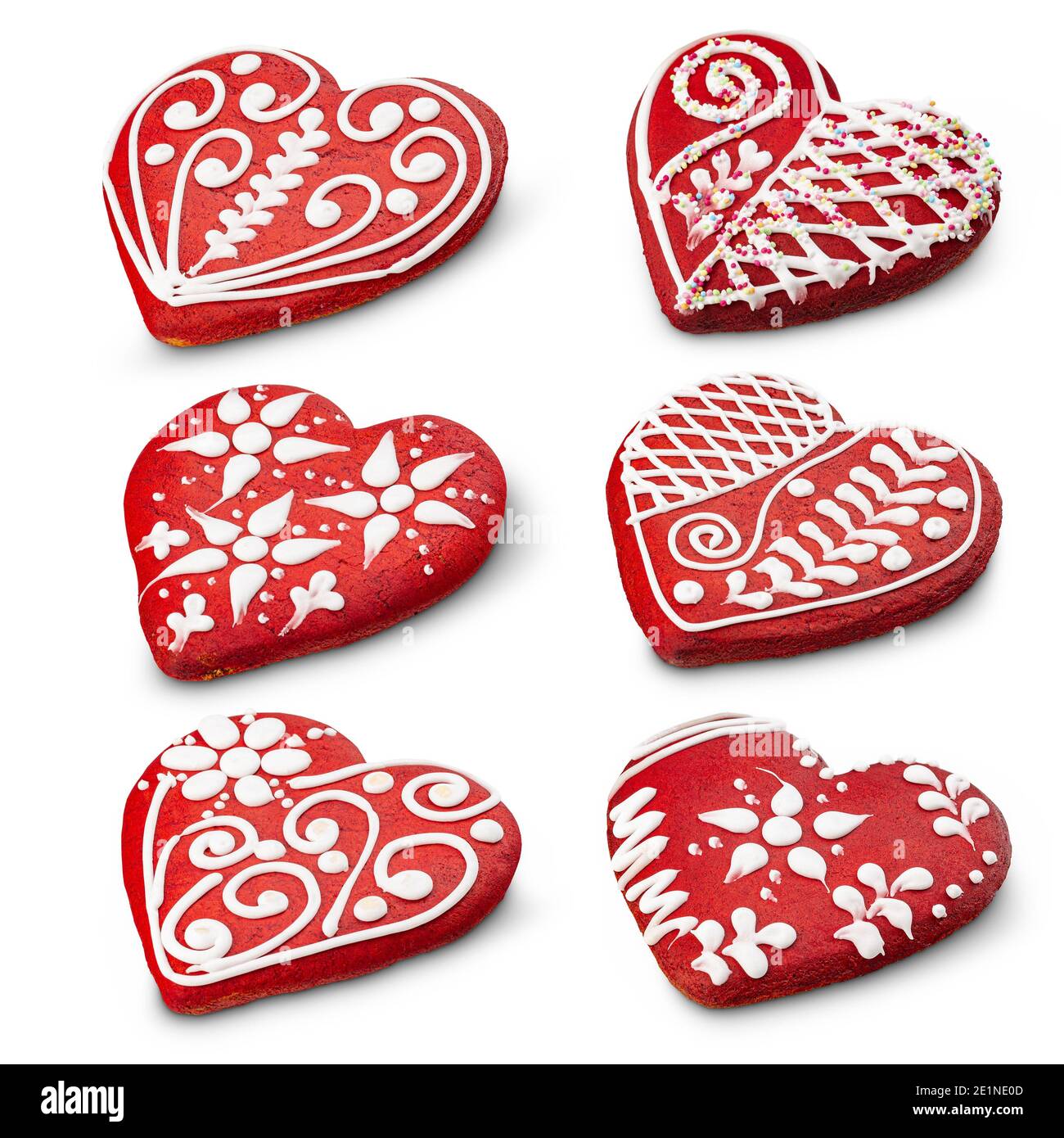 Set of heart shape Christmas gingerbread on white background Stock ...