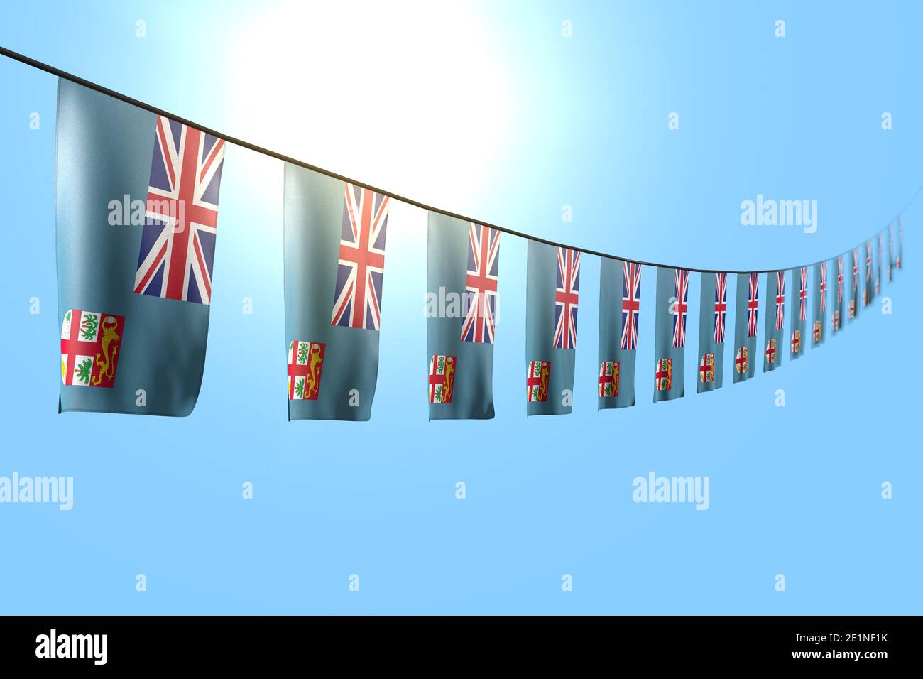 pretty day of flag 3d illustration - many Fiji flags or banners hanging ...