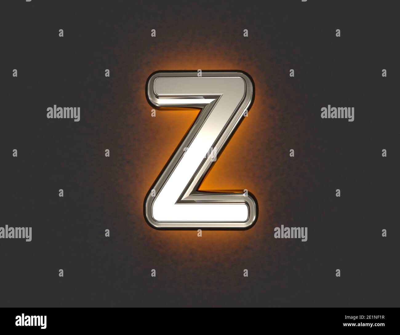 Silver metallic alphabet with outline and yellow noisy backlight ...