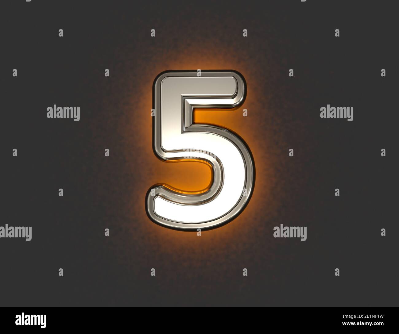 Silver metallic alphabet with outline and orange backlight - number 5 ...