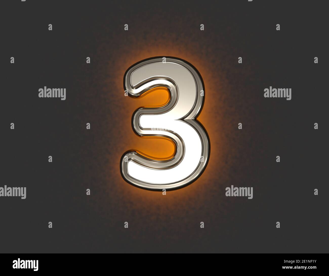 Silver metal alphabet with outline and yellow noisy backlight - number ...