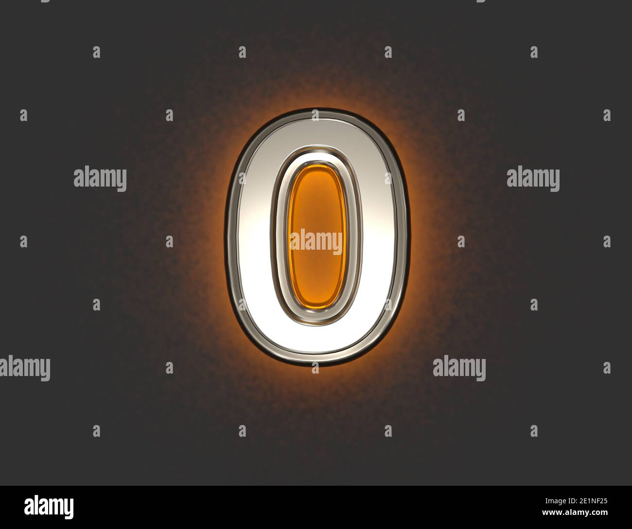Silver metal font with outline and orange backlight - number 0 isolated ...