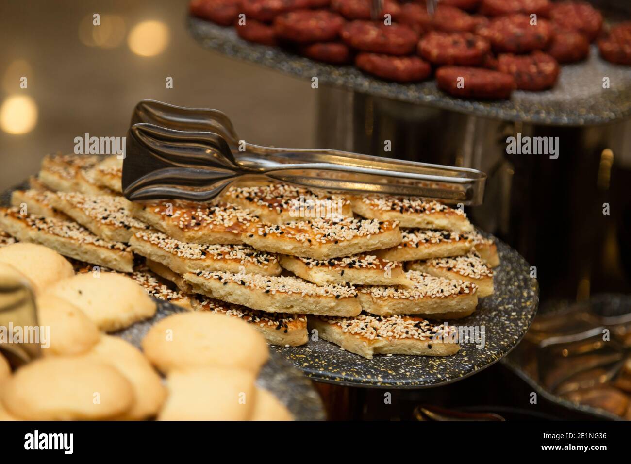 Buffet table with various cookies and biscuits, tarts and cakes Stock ...