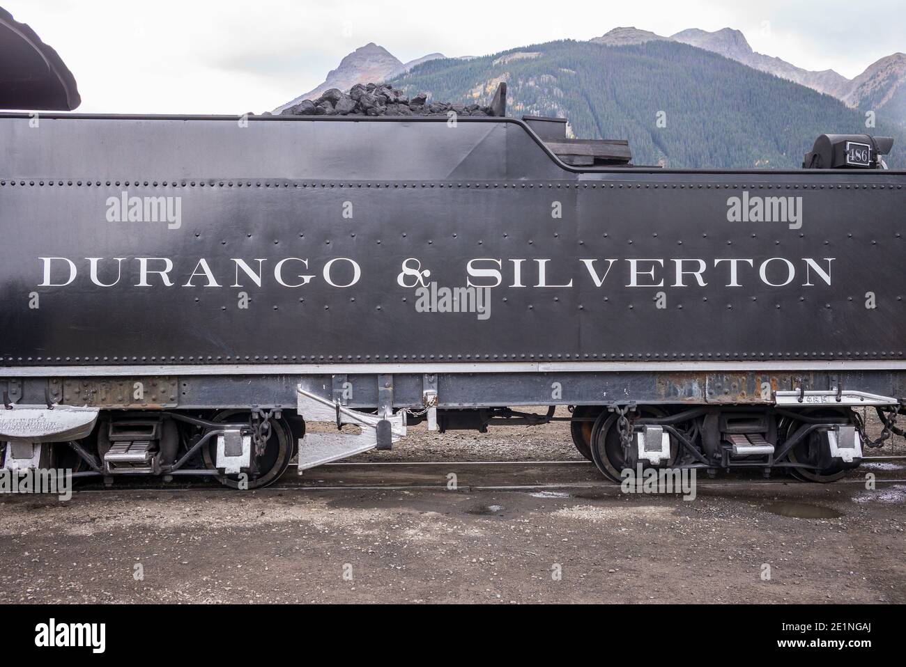 The coal tender of steam locomotive 486 of the Durango and Silverton ...