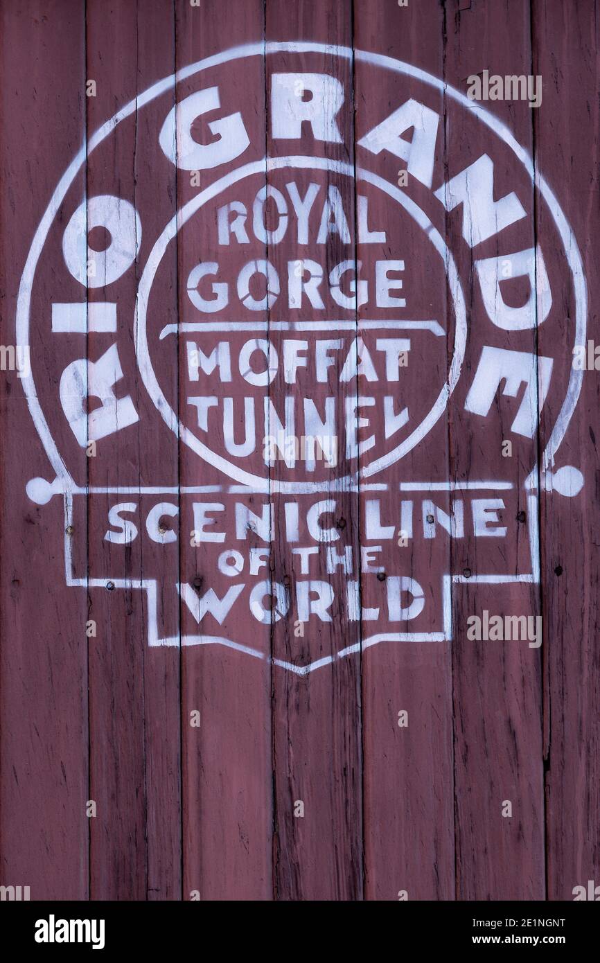 Painted sign for the Rio Grande, Scenic Line of the World railway in ...