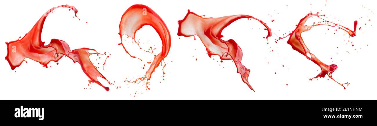 collection of red paint splashes isolated on a white background Stock ...