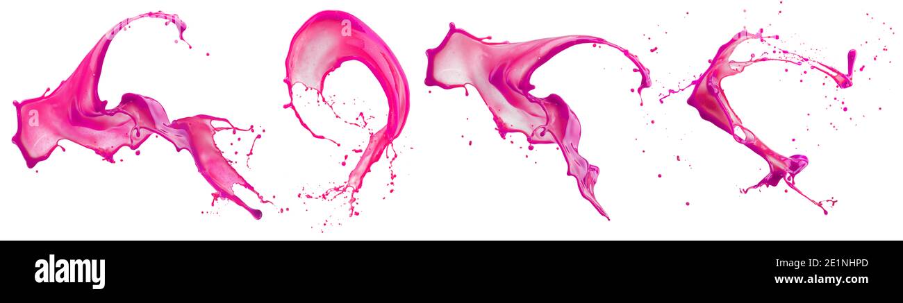 collection of pink paint splashes isolated on a white background Stock ...