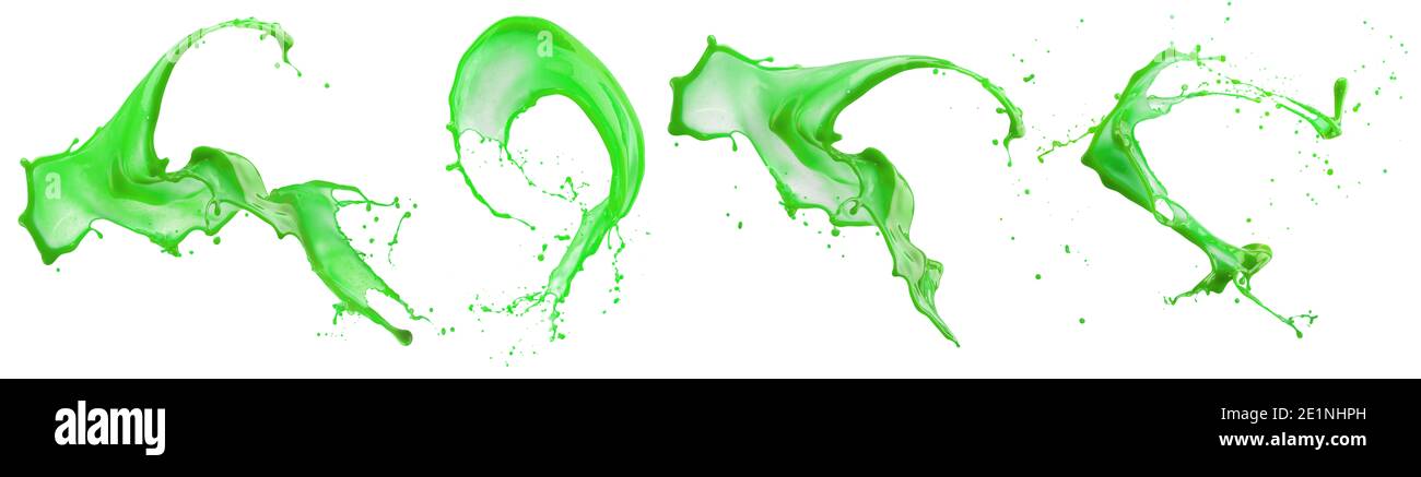 collection of green paint splashes isolated on a white background Stock ...