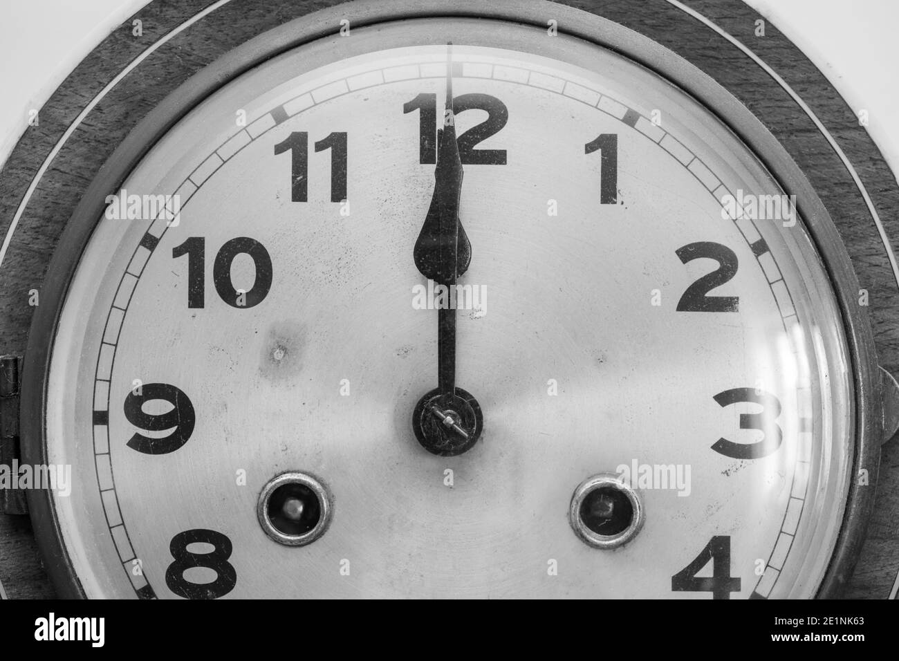 Black and white photo of an antique clock showing 12 oclock Stock Photo ...