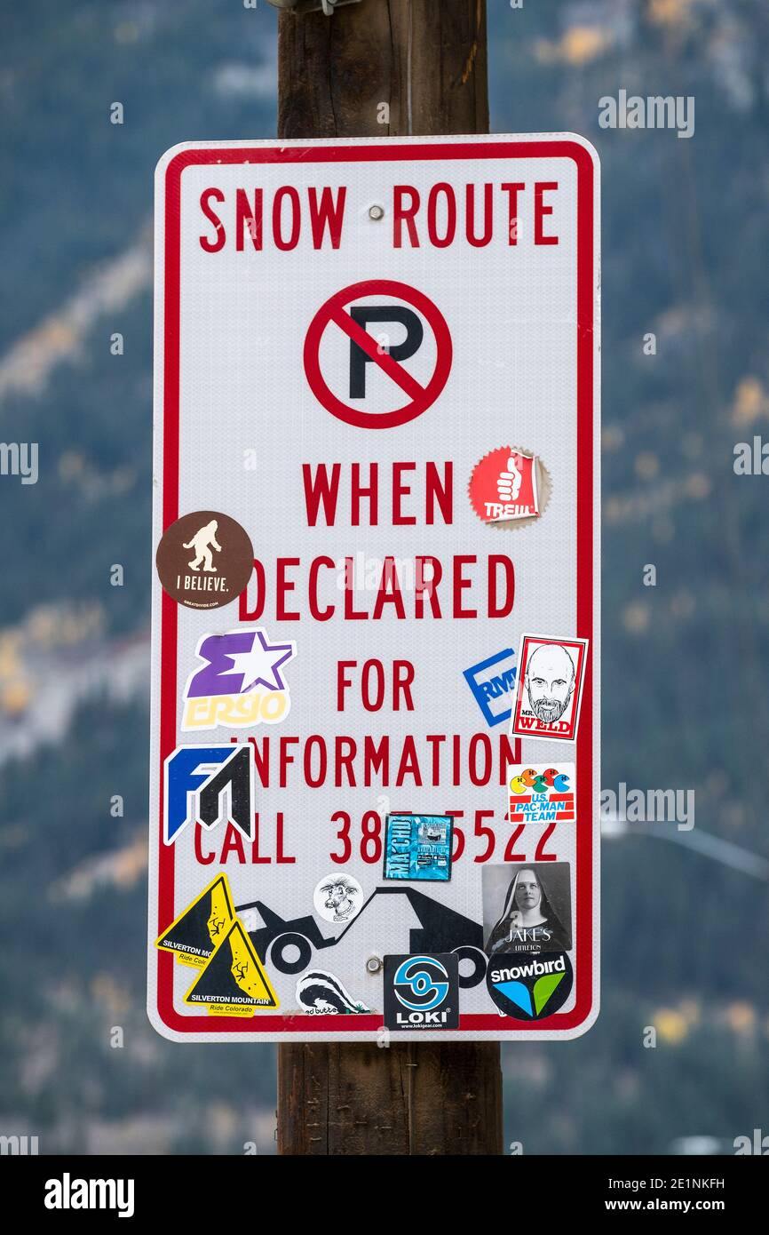 Snow route street sign in Silverton, Colorado, USA Stock Photo - Alamy