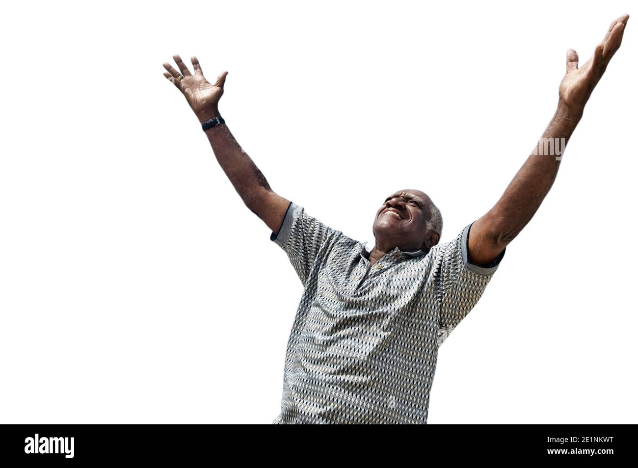 Cutout of african american man raising his hands Stock Photo - Alamy