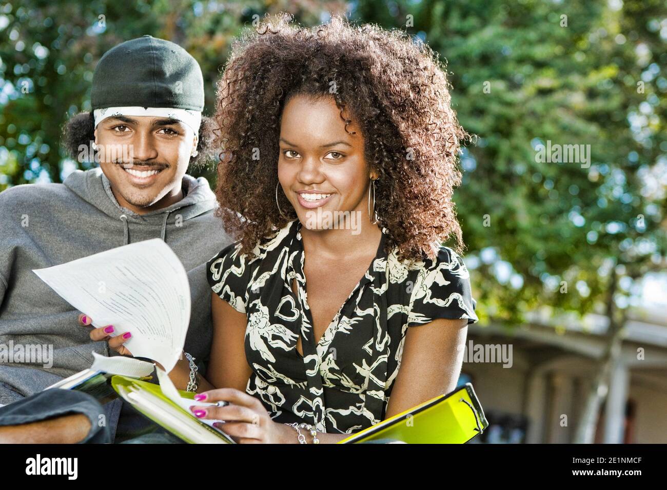 Portrait of African American students studying on college campus Stock ...