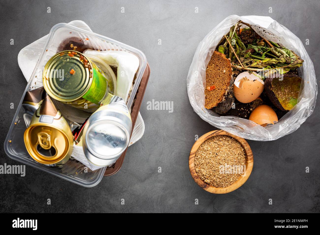 Organic food wastes in a bucket, shot from above. Zero waste, recycle ...