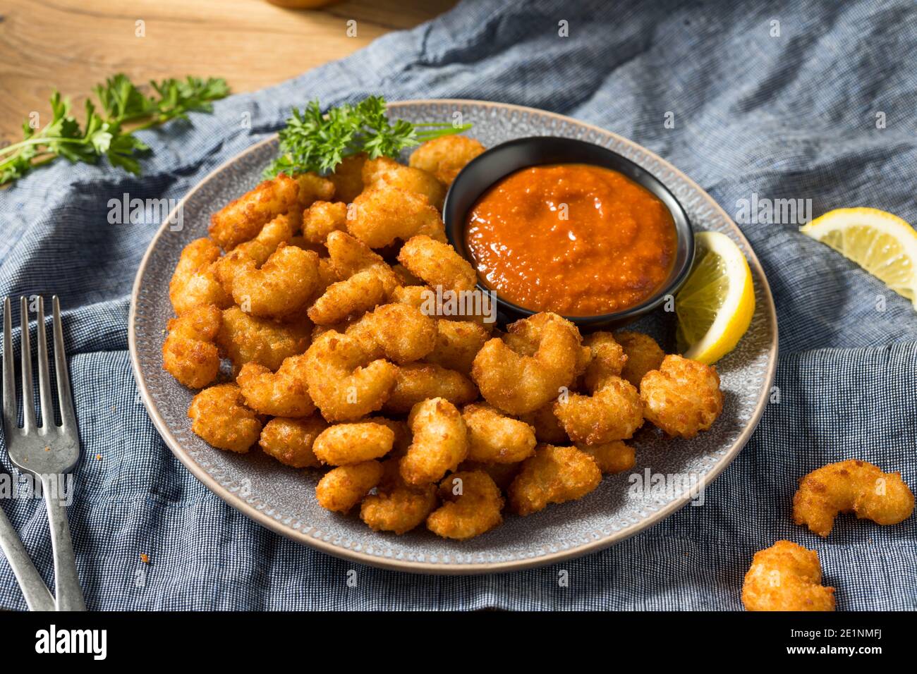 Homemade Deep Fried Popcorn Shrimp Ready to Eat Stock Photo - Alamy