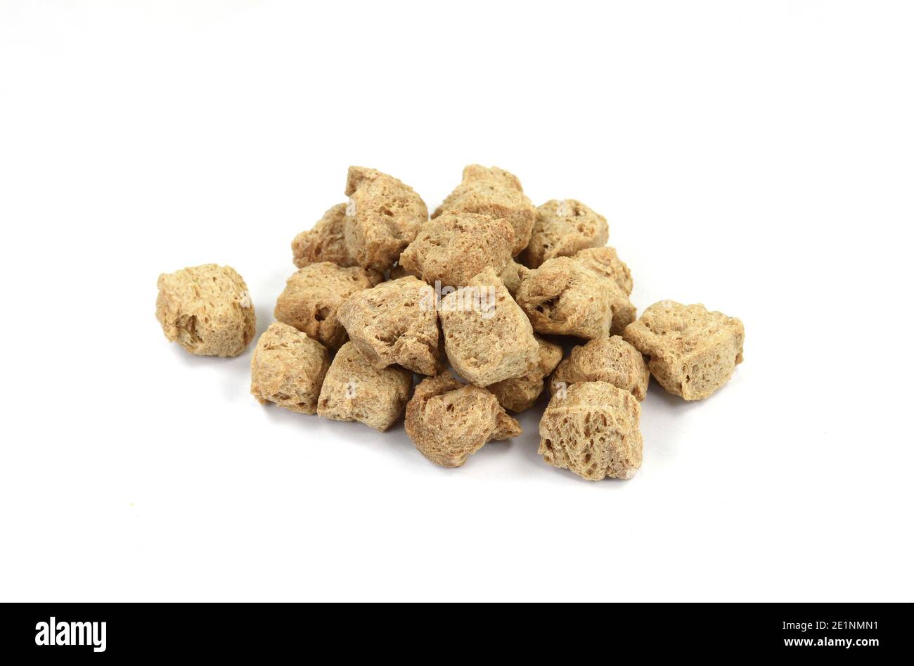 Raw dehydrated soy meat on white background. Pieces of dry soy meat ...