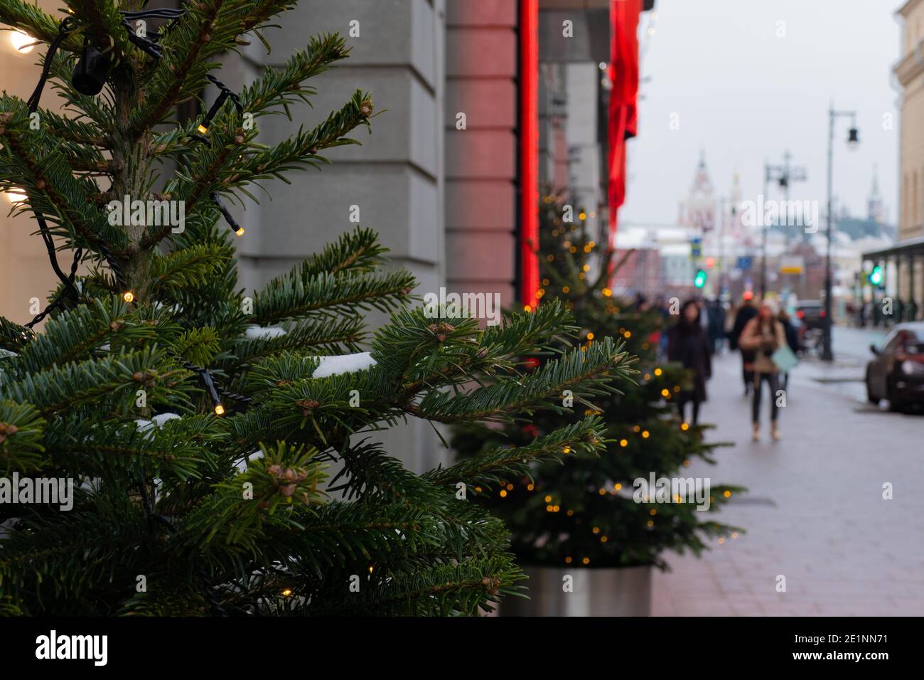 Christmas tree in Moscow in winter and garlands 2021 Stock Photo - Alamy