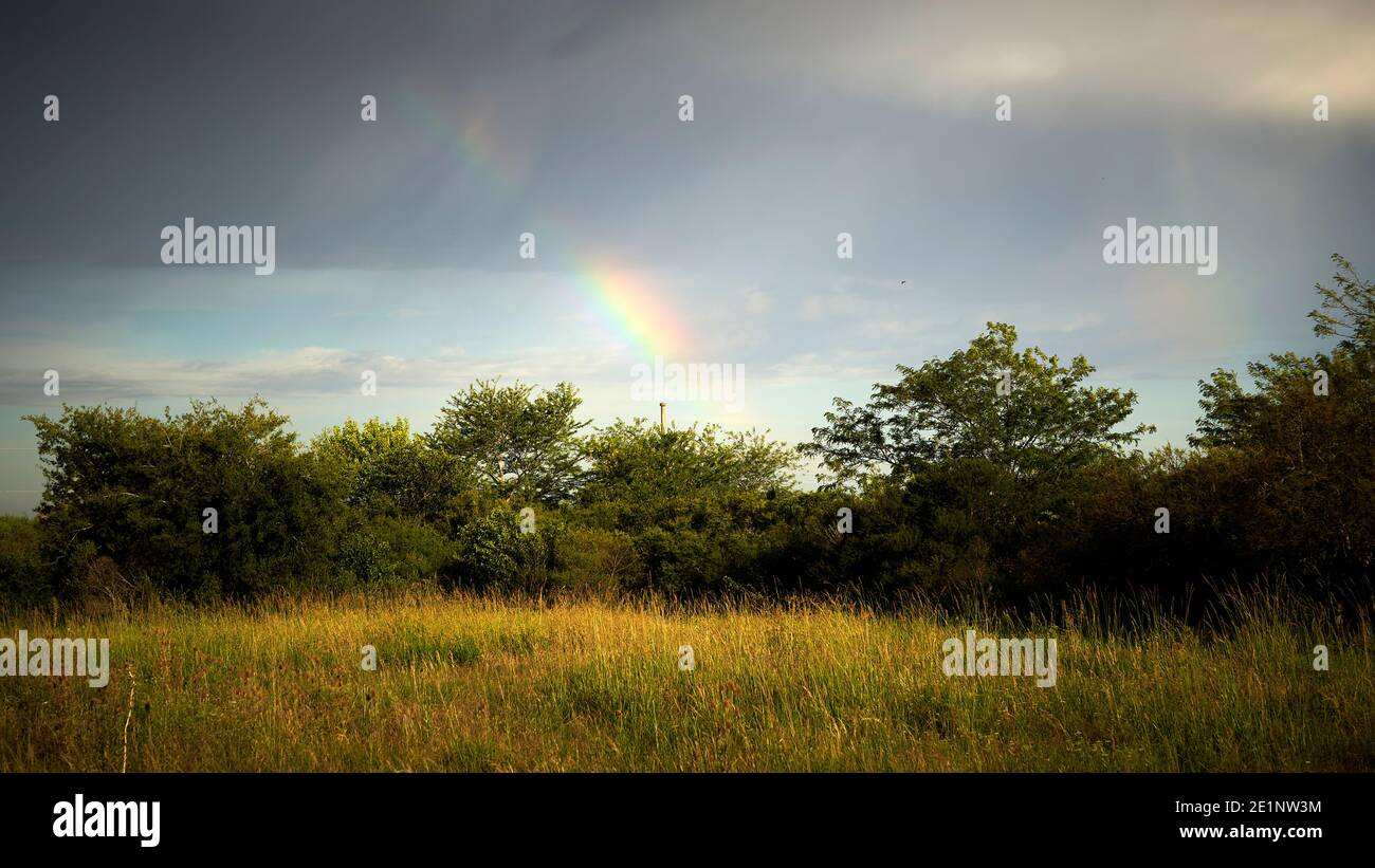 rainbow outdoors in the field Stock Photo - Alamy