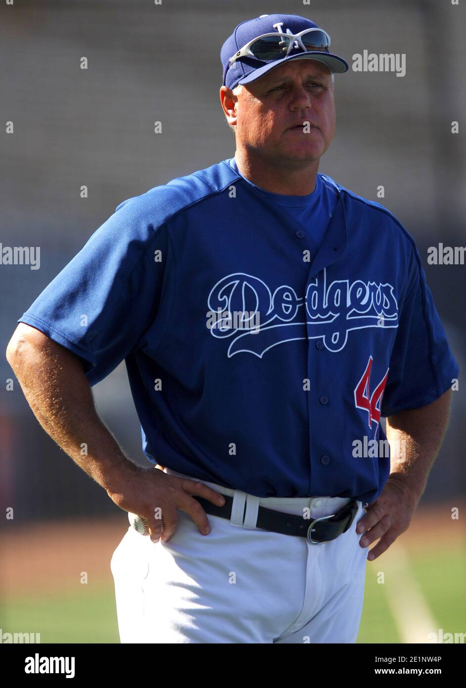 Los Angeles Dodgers bullpen coach Jon Debus during batting practice ...