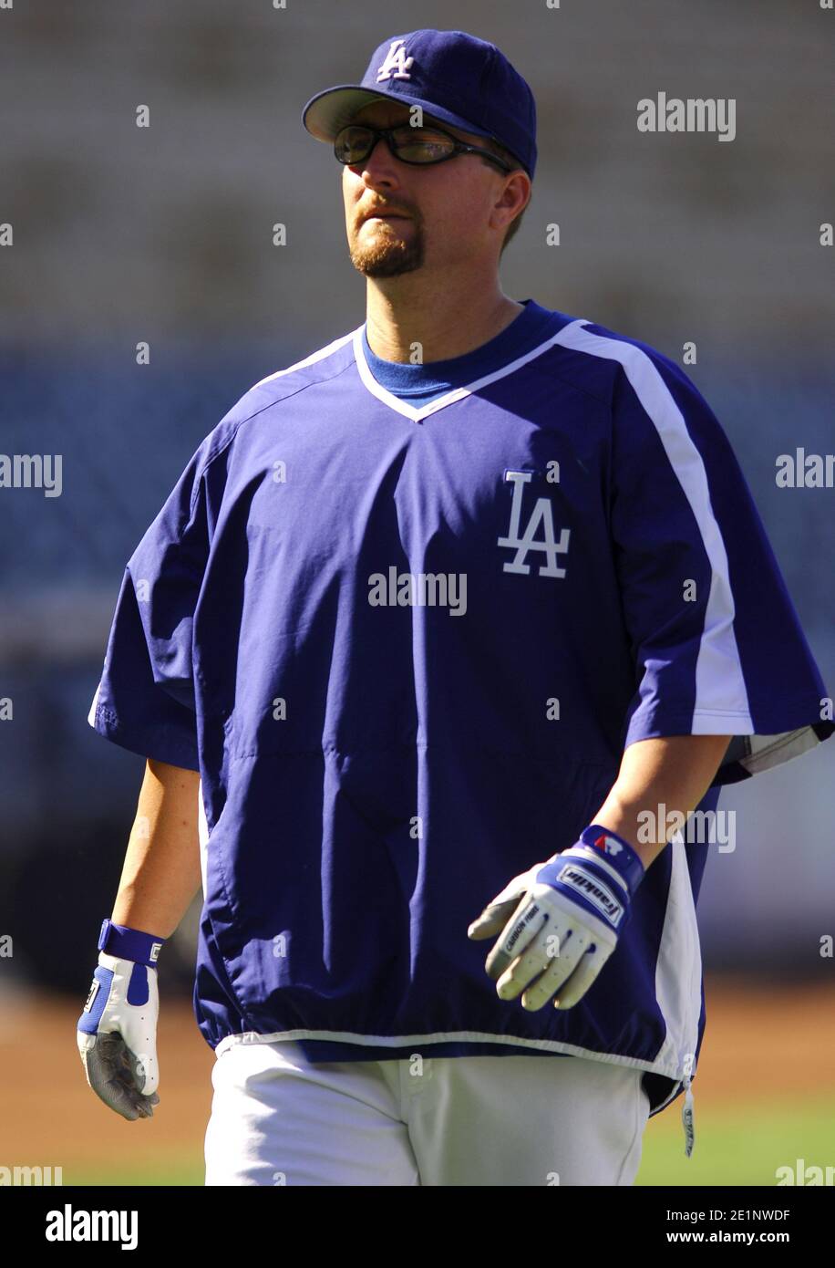 Jason Phillips of the Los Angeles Dodgers during batting practice ...