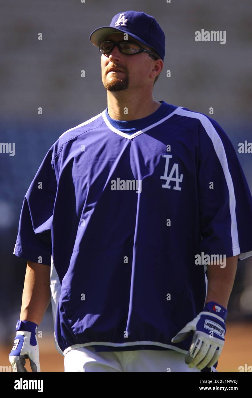 Jason Phillips of the Los Angeles Dodgers during batting practice ...