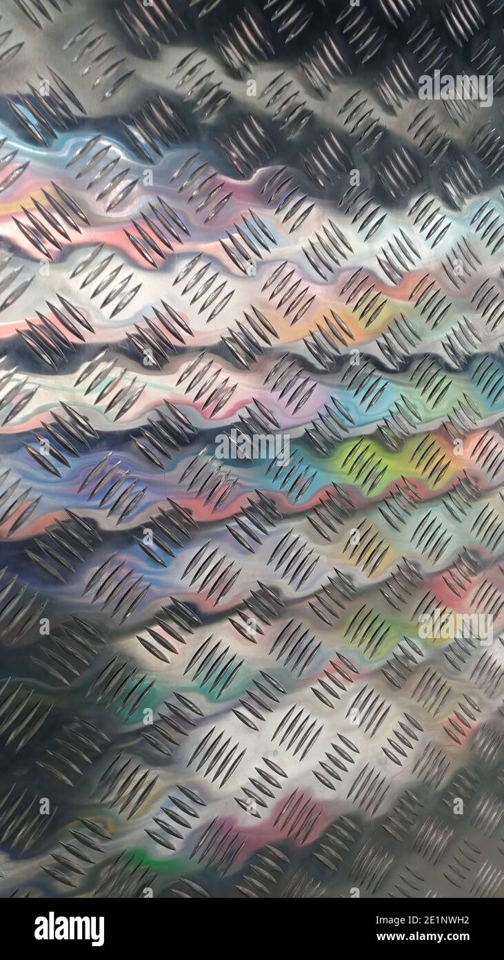 metal panel with notch and colored reflections stainless steel sheet ...