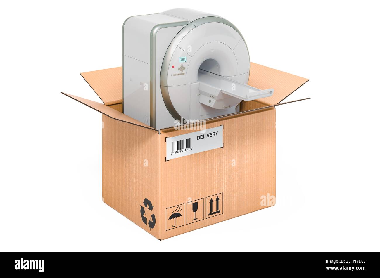 MRI magnetic resonance imaging scanner inside cardboard box, delivery ...